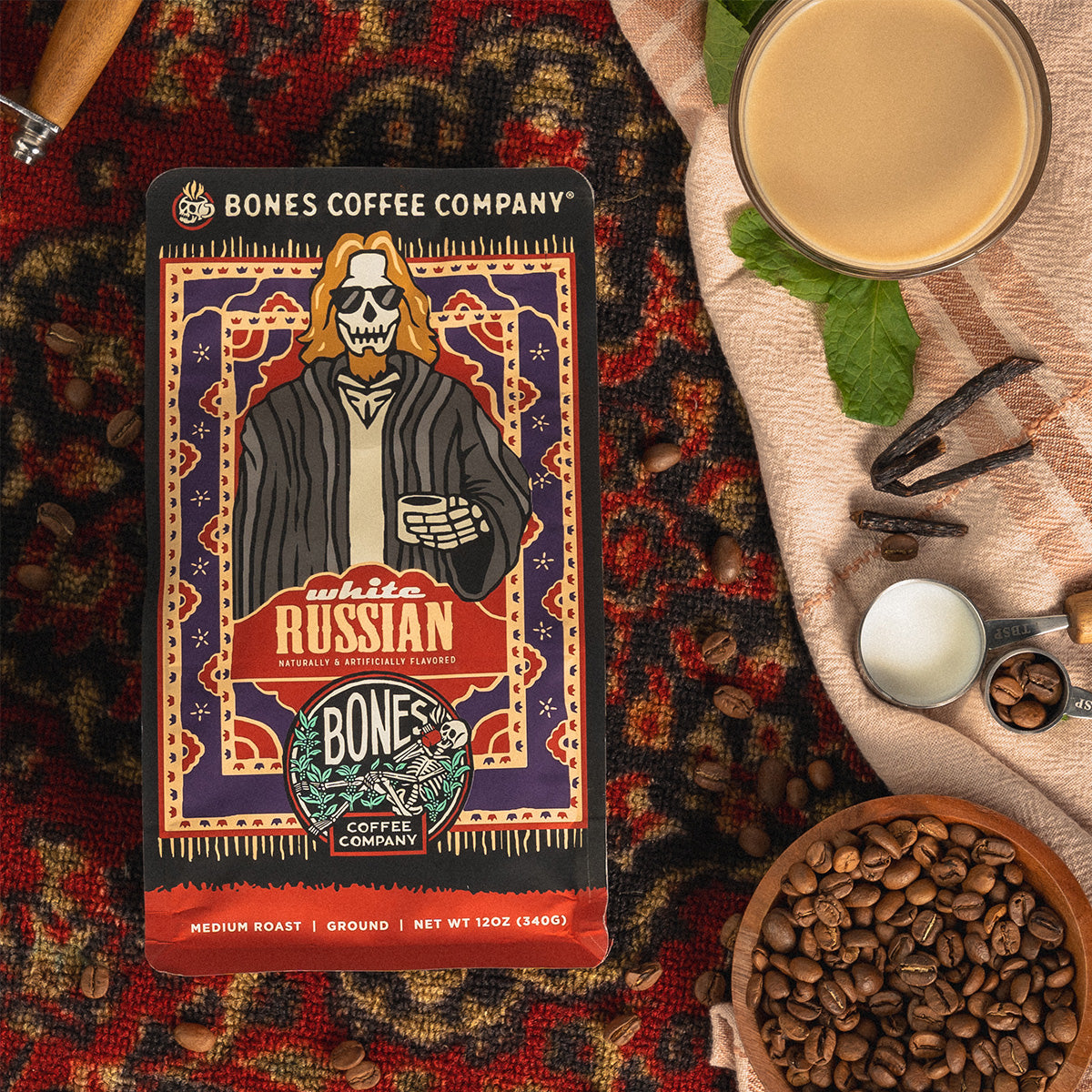 White Russian Flavored Coffee (Whole Bean) by Bones Coffee Company